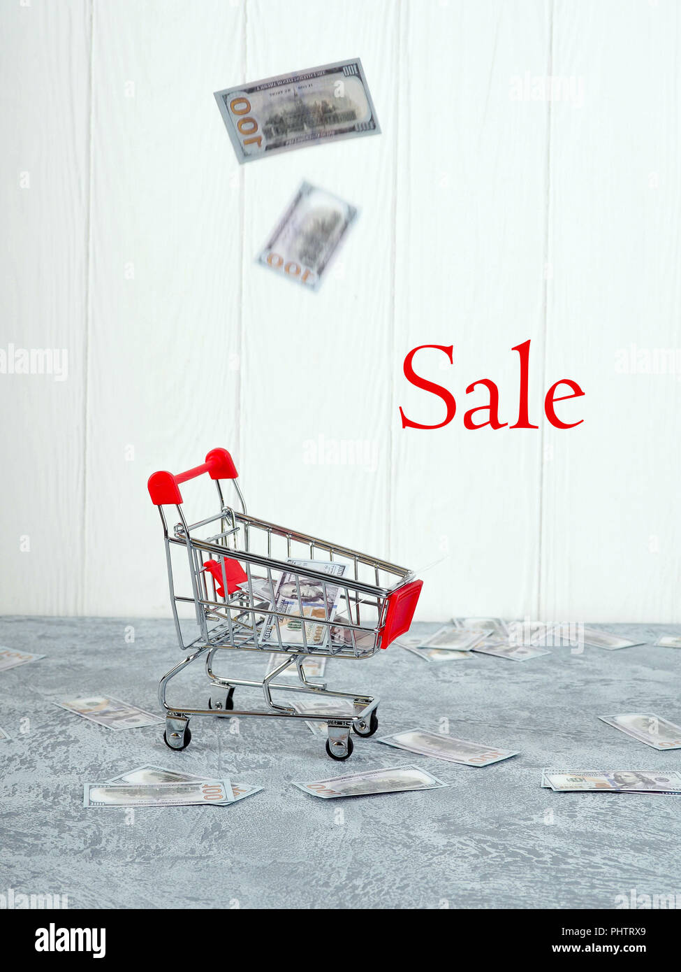 Black Friday sale concept with shopping cart full of cash money, Sales ...