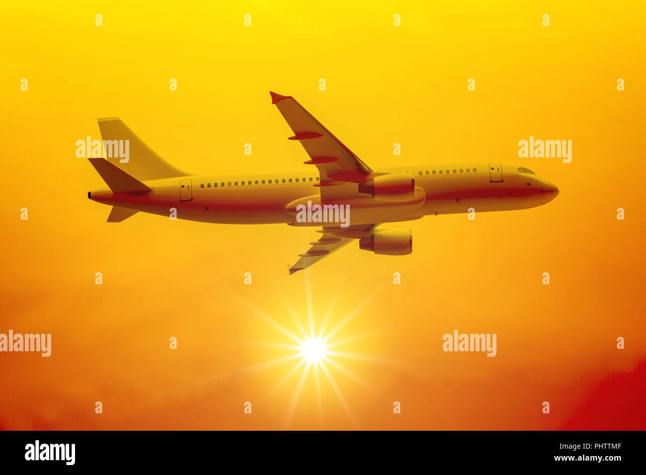 a flight in the sunset Stock Photo - Alamy