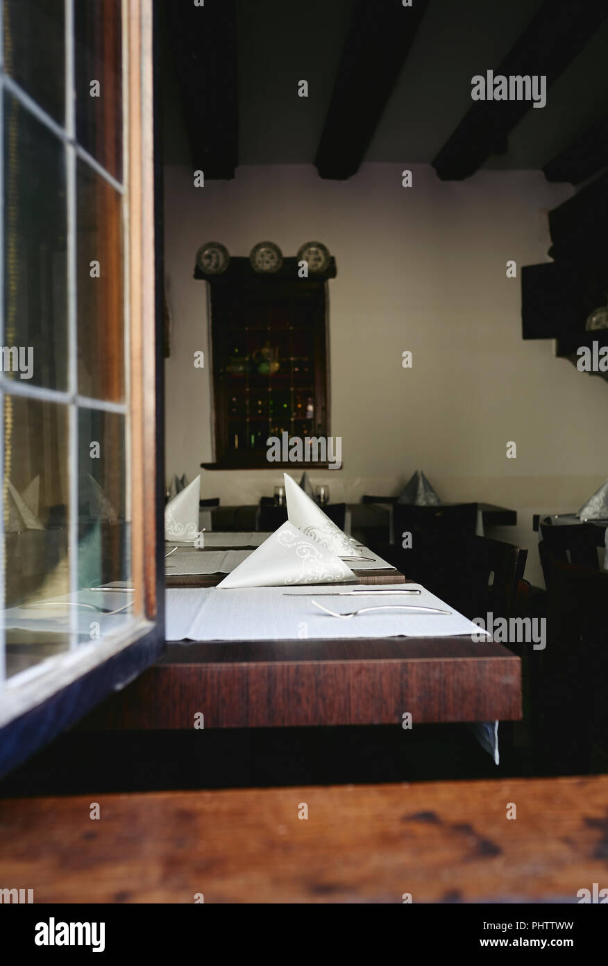 Restaurant table from the window Stock Photo - Alamy