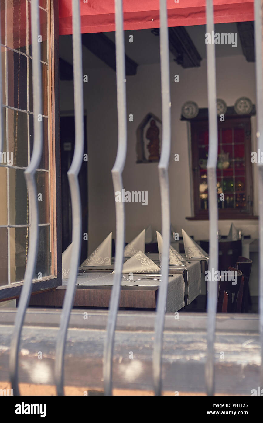 Restaurant table from the window Stock Photo - Alamy