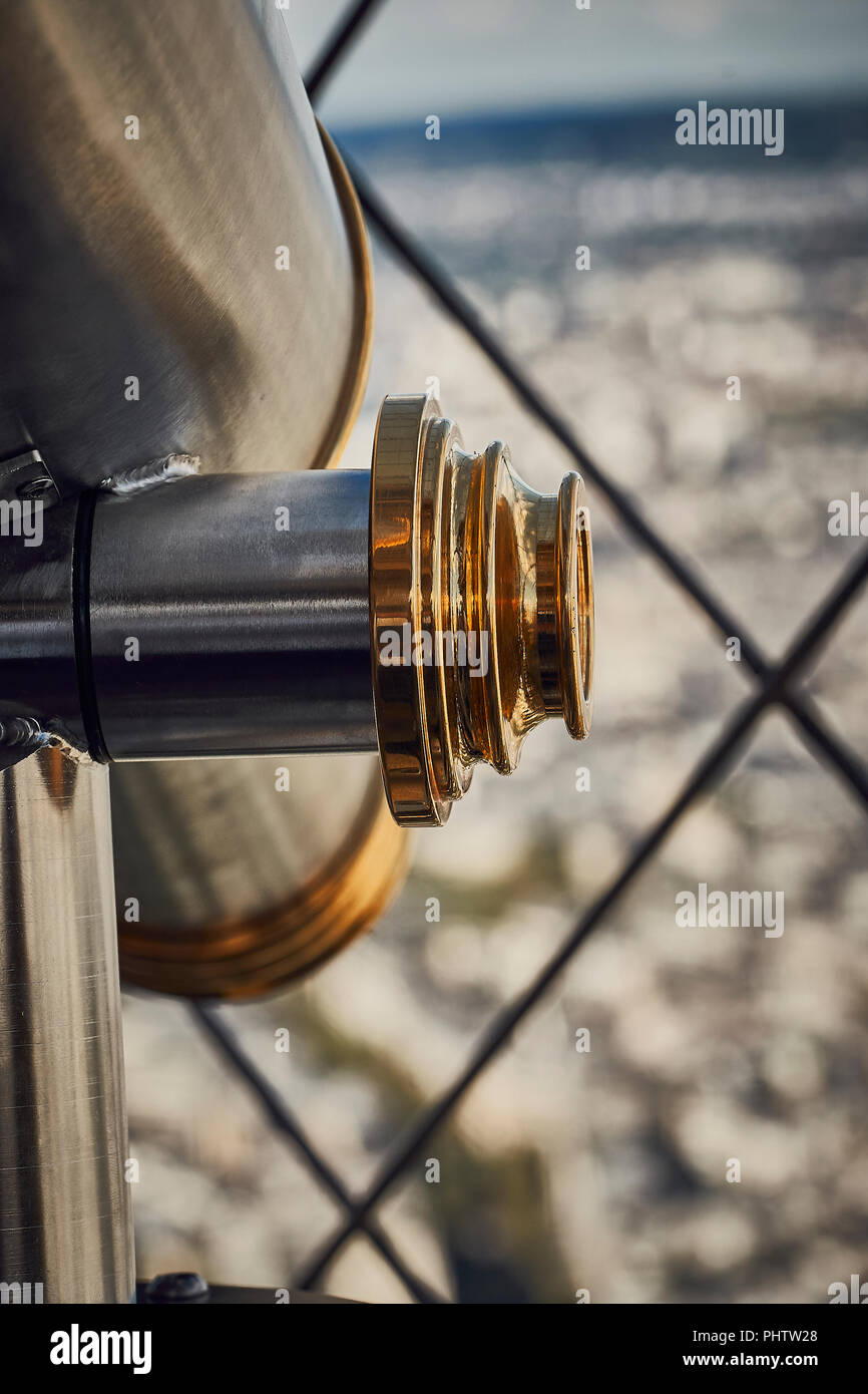 Paris observation point .Metal telescope Stock Photo - Alamy