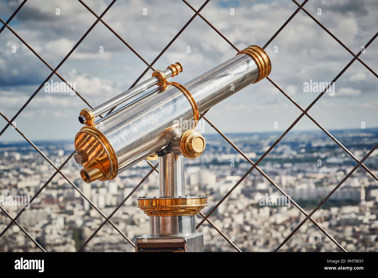 Paris observation point .Metal telescope Stock Photo - Alamy