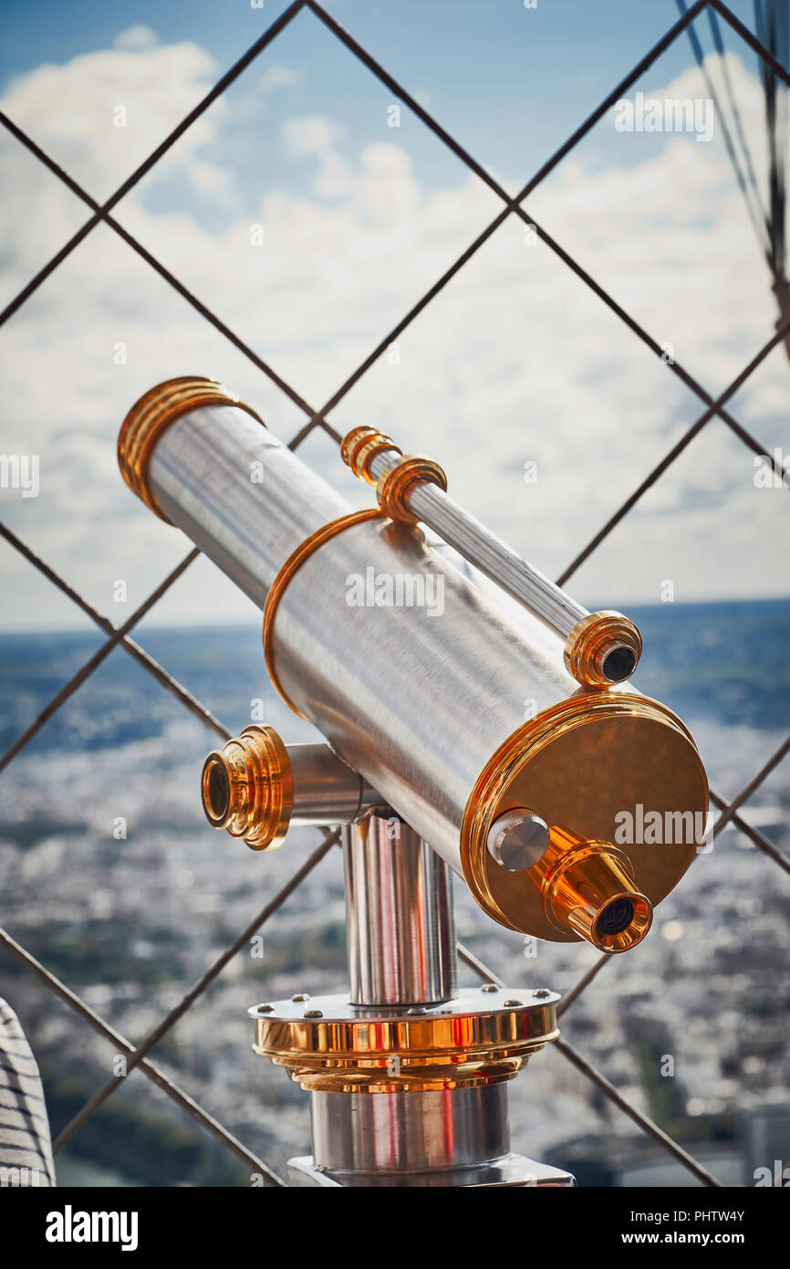 Paris observation point .Metal telescope Stock Photo - Alamy