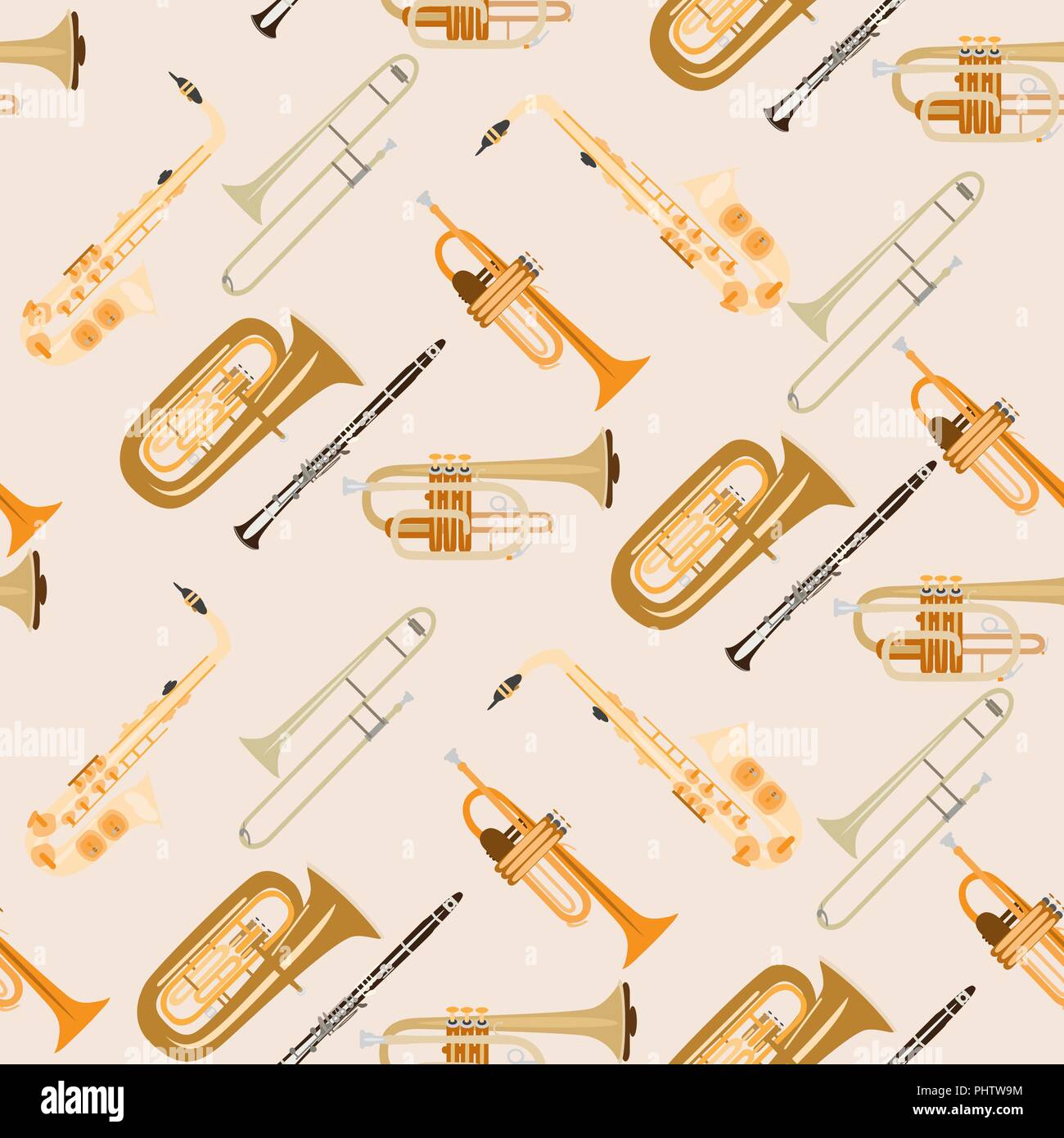 Vector seamless pattern with wind musical instruments Stock Vector ...