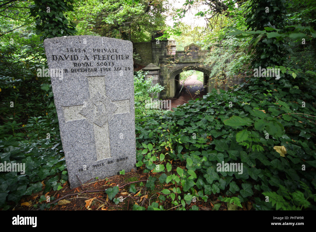 A headstone of a private from the royal scots killed in the first world ...