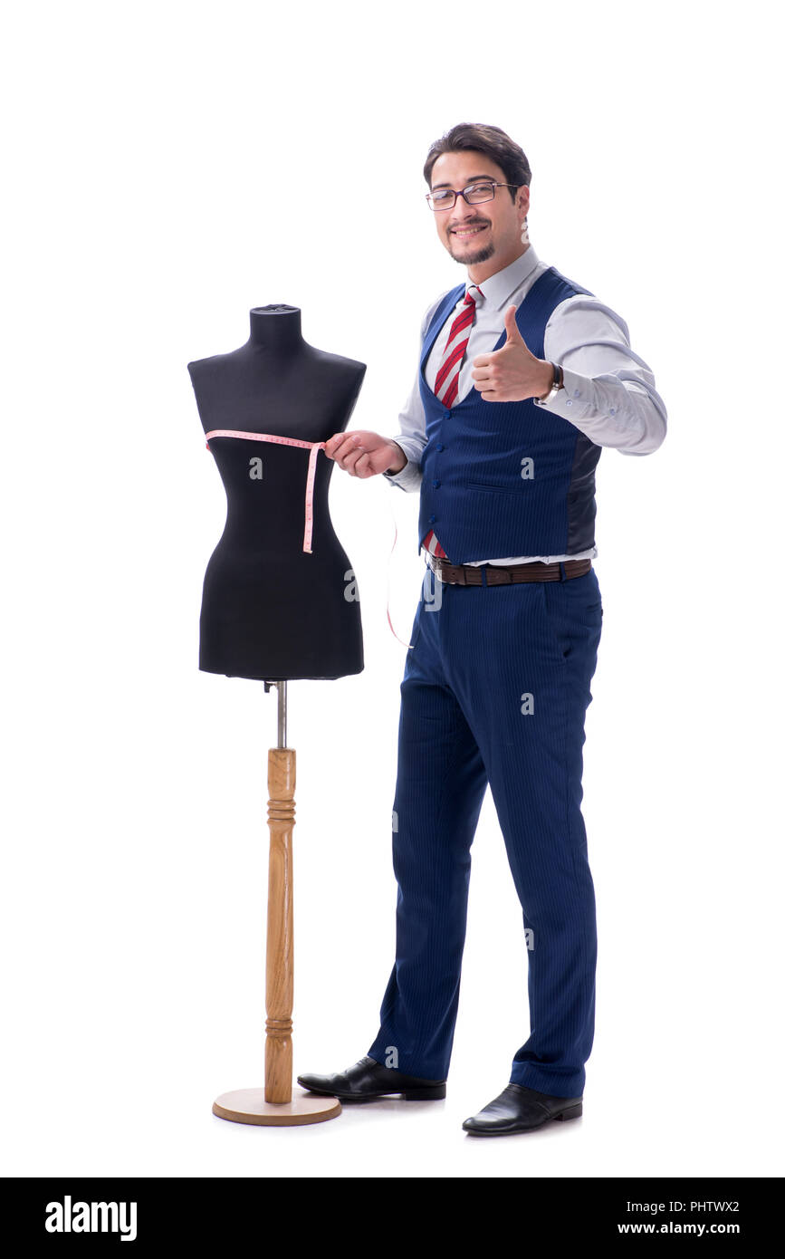 Male tailor isolated on white background Stock Photo - Alamy