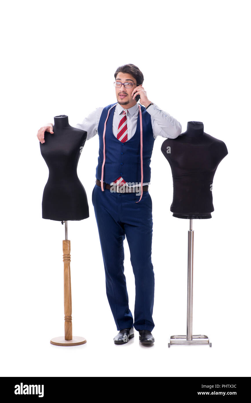 Male tailor isolated on white background Stock Photo - Alamy