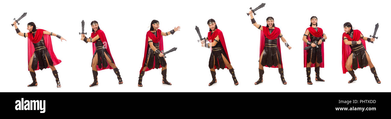 Gladiator posing with sword isolated on white Stock Photo - Alamy