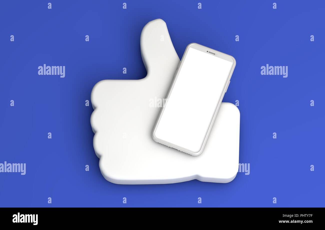 Black smartphone screen with thumbs up symbol. 3D Rendering Stock Photo ...