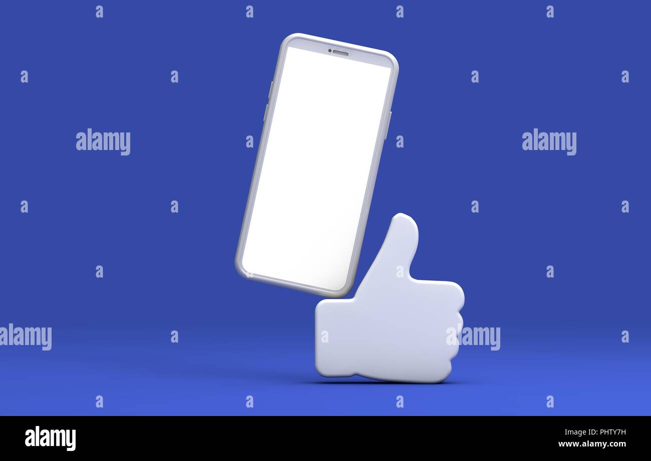 Black smartphone screen with thumbs up symbol. 3D Rendering Stock Photo ...