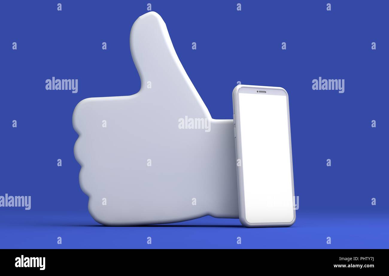Black smartphone screen with thumbs up symbol. 3D Rendering Stock Photo ...