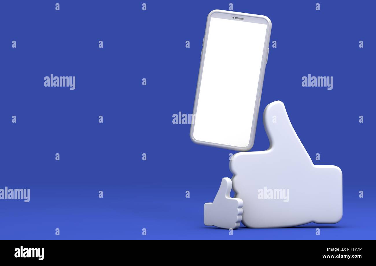 Black smartphone screen with thumbs up symbol. 3D Rendering Stock Photo ...