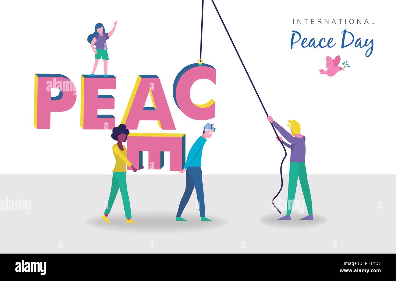 International peace day card for world help and culture unity. Diverse ...