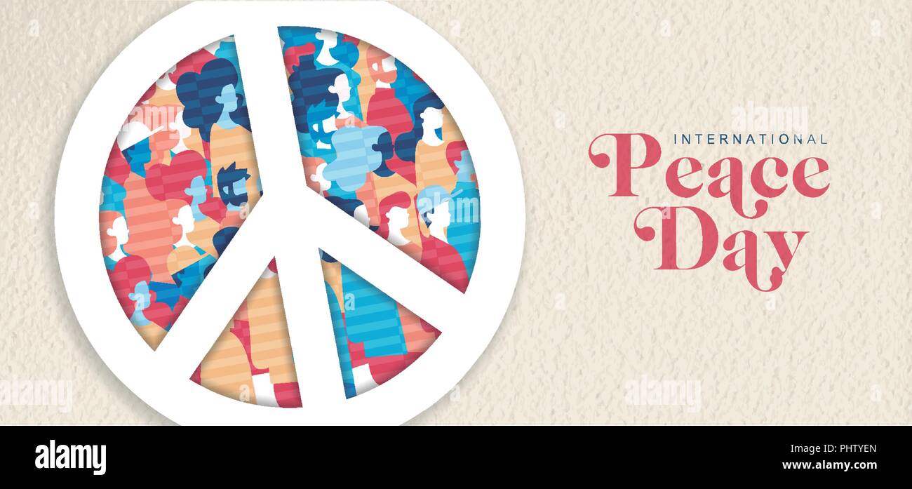 World Peace Day greeting card illustration, diverse people group ...