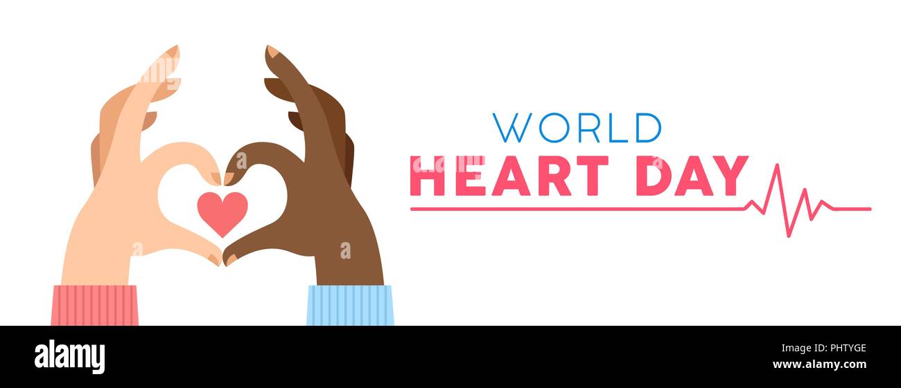 World Heart Day web banner for health care awareness. Human hands ...