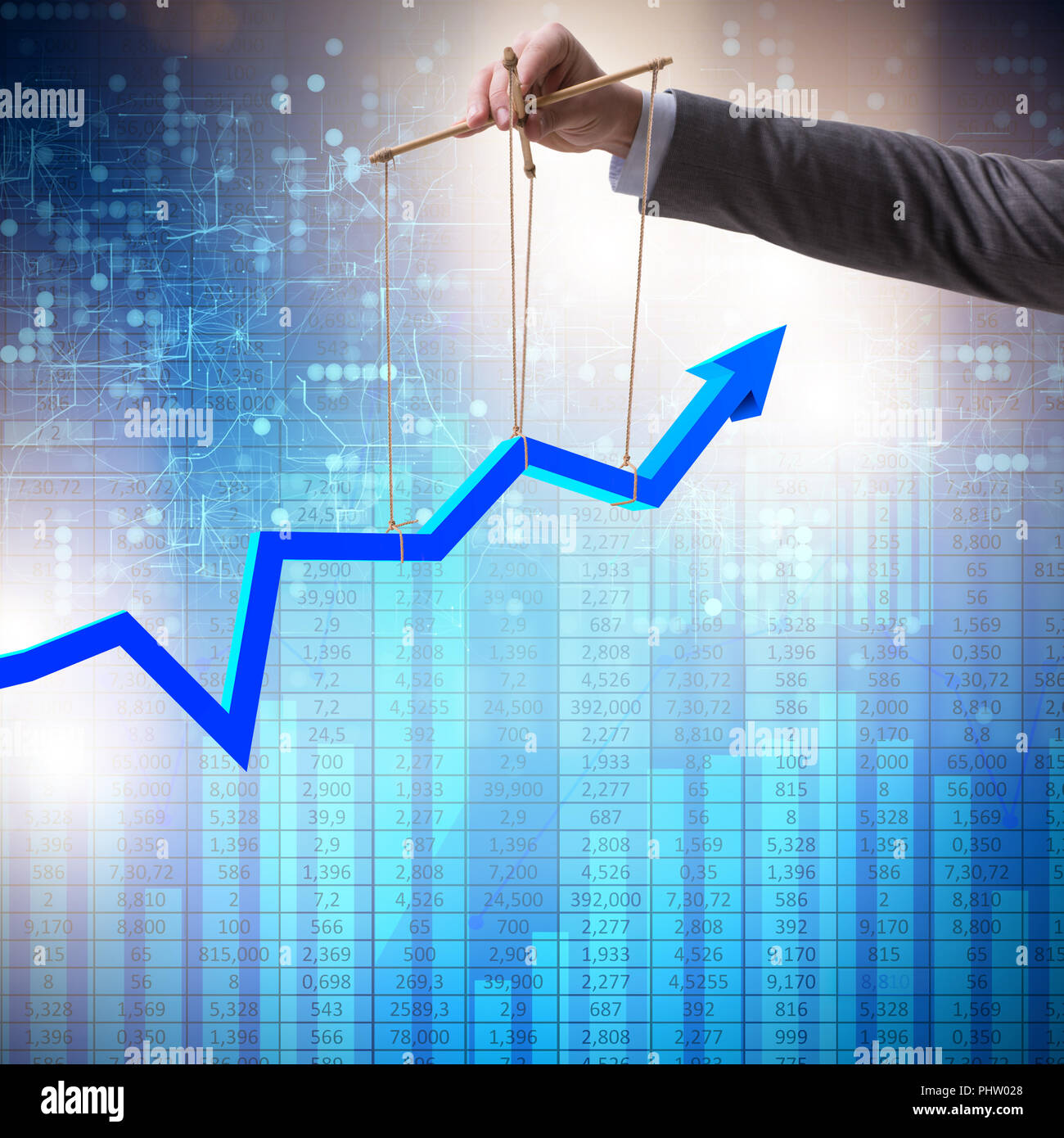 Hand supporting the growth chart line Stock Photo - Alamy