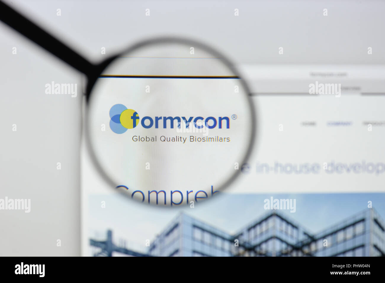 Milan, Italy - August 20, 2018: Formycon website homepage. Formycon ...