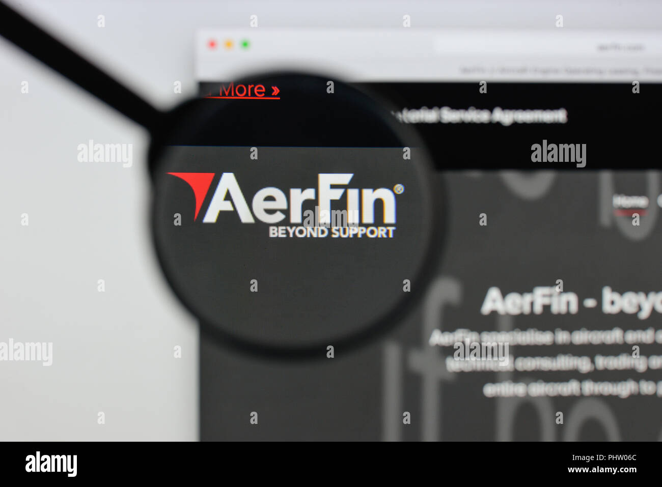 Milan, Italy - August 20, 2018: AerFin website homepage. AerFin logo ...