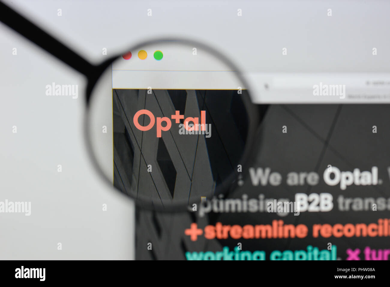 Milan, Italy - August 20, 2018: Optal website homepage. Optal logo ...