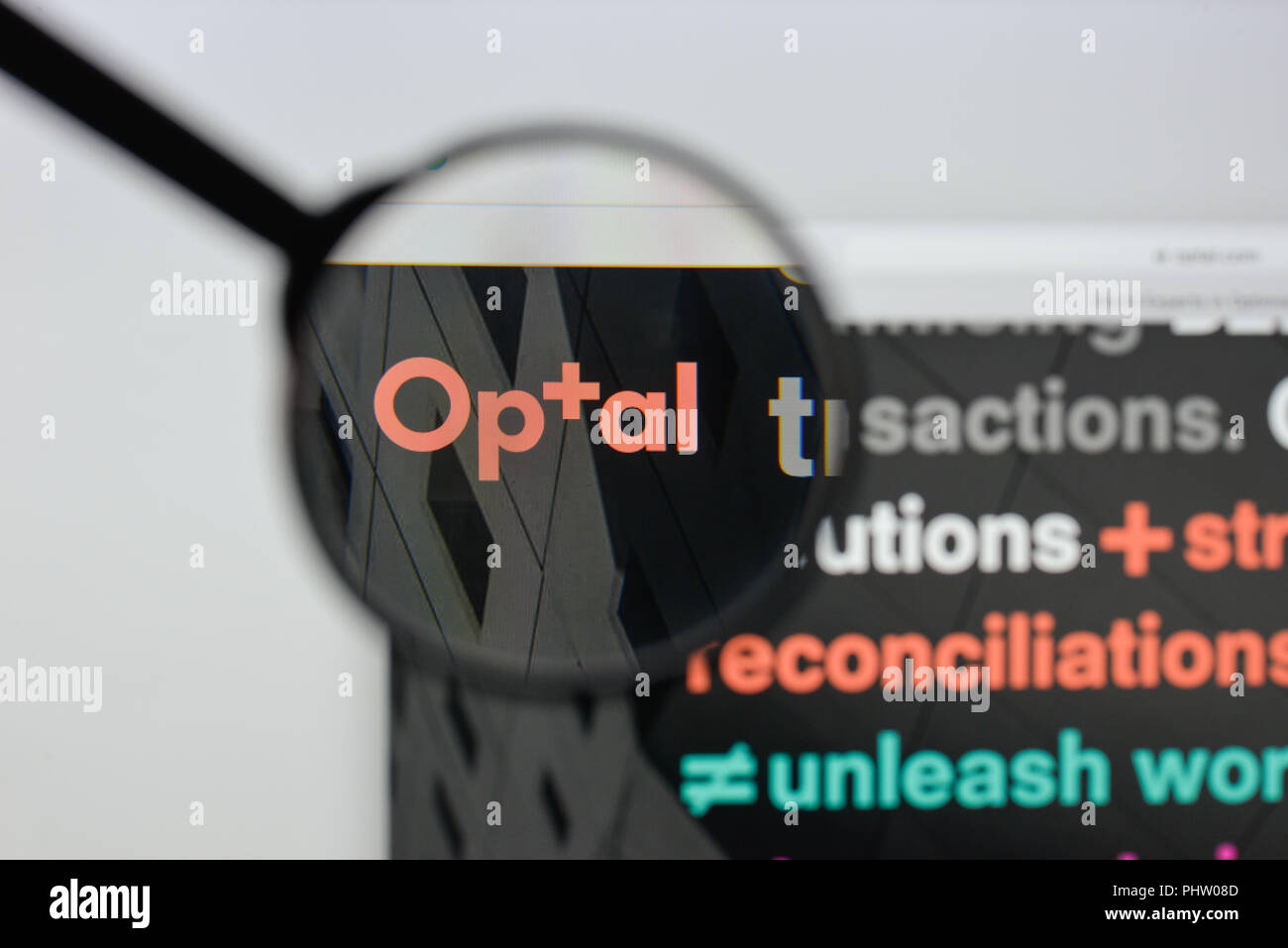 Milan, Italy - August 20, 2018: Optal website homepage. Optal logo ...