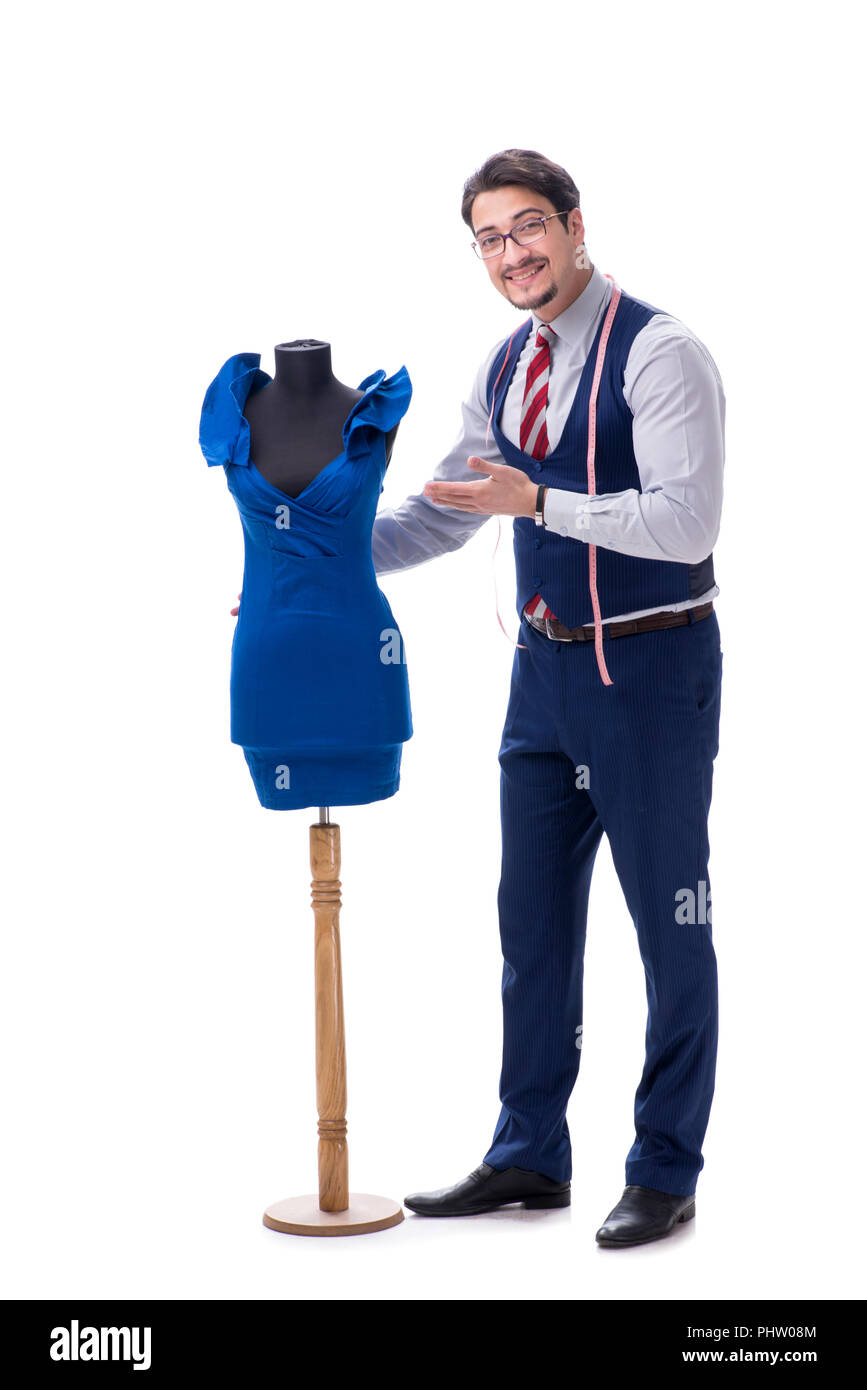 Male tailor isolated on white background Stock Photo - Alamy