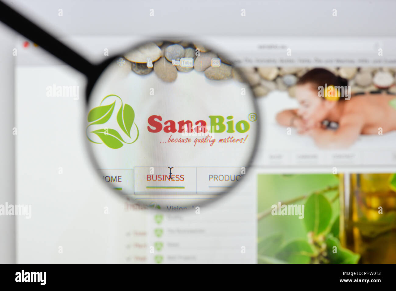 Milan, Italy - August 20, 2018: SanaBio website homepage. SanaBio logo ...