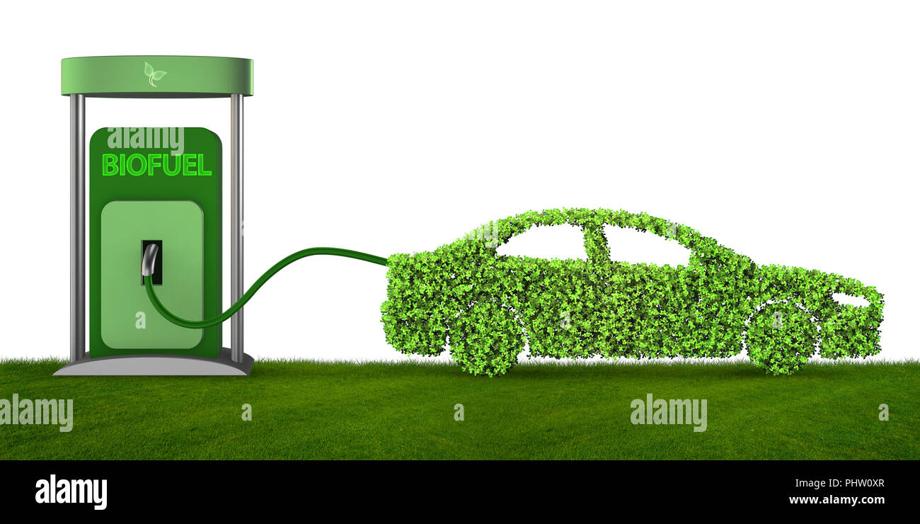 Car powered by biofuel - 3d rendering Stock Photo - Alamy