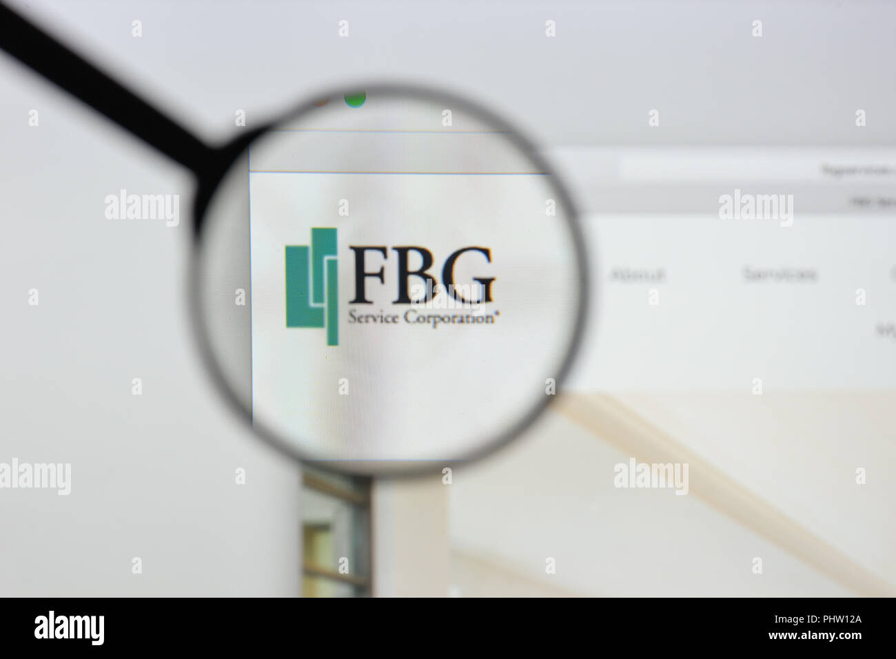 Milan, Italy - August 20, 2018: FBG website homepage. FBG logo visible ...