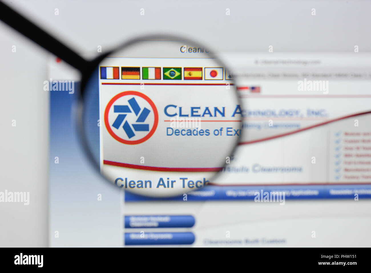 Milan, Italy - August 20, 2018: Clean Air Technologies website homepage ...