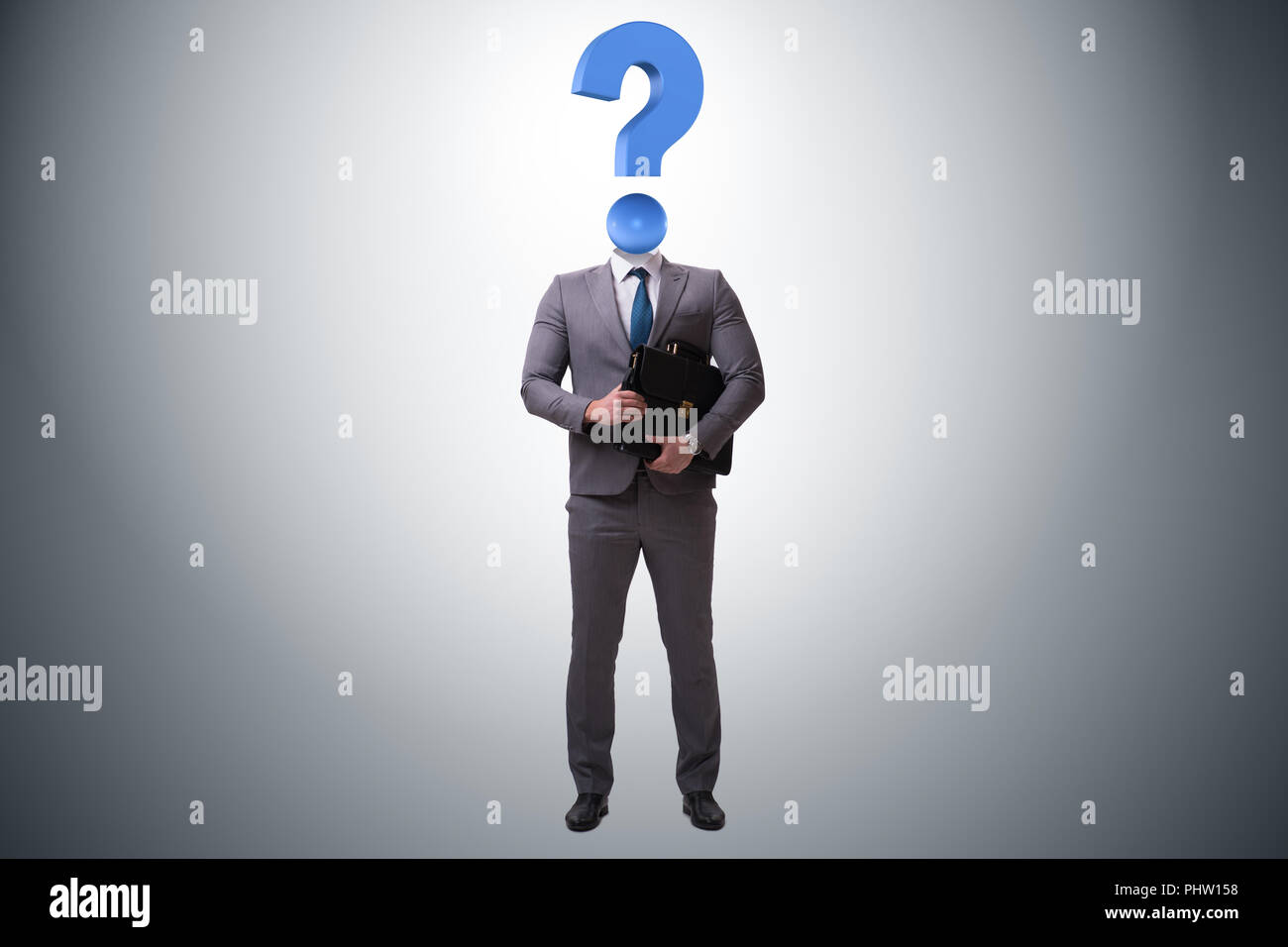 Businessman with question mark instead of head Stock Photo - Alamy