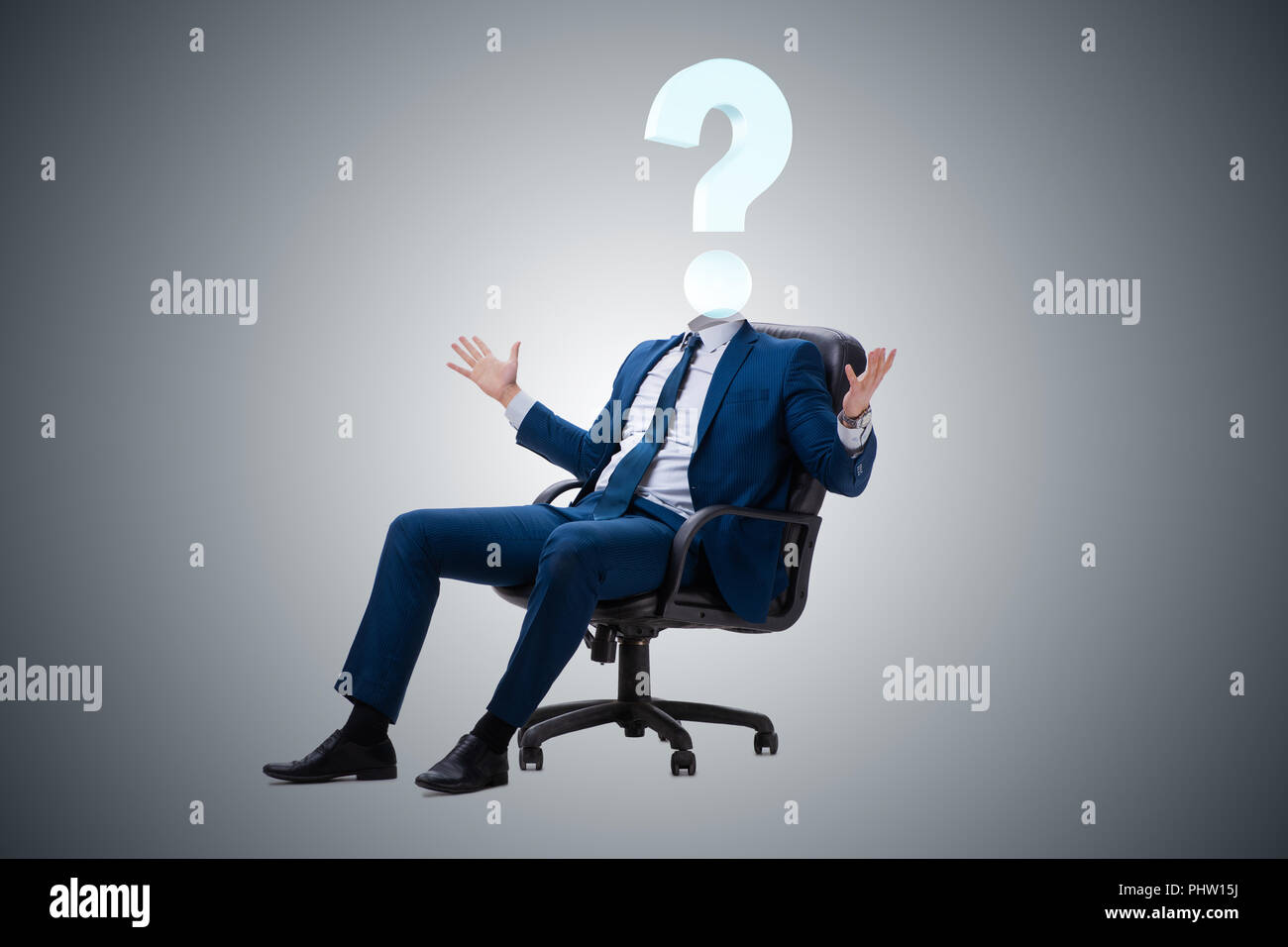 Businessman with question mark instead of head Stock Photo - Alamy