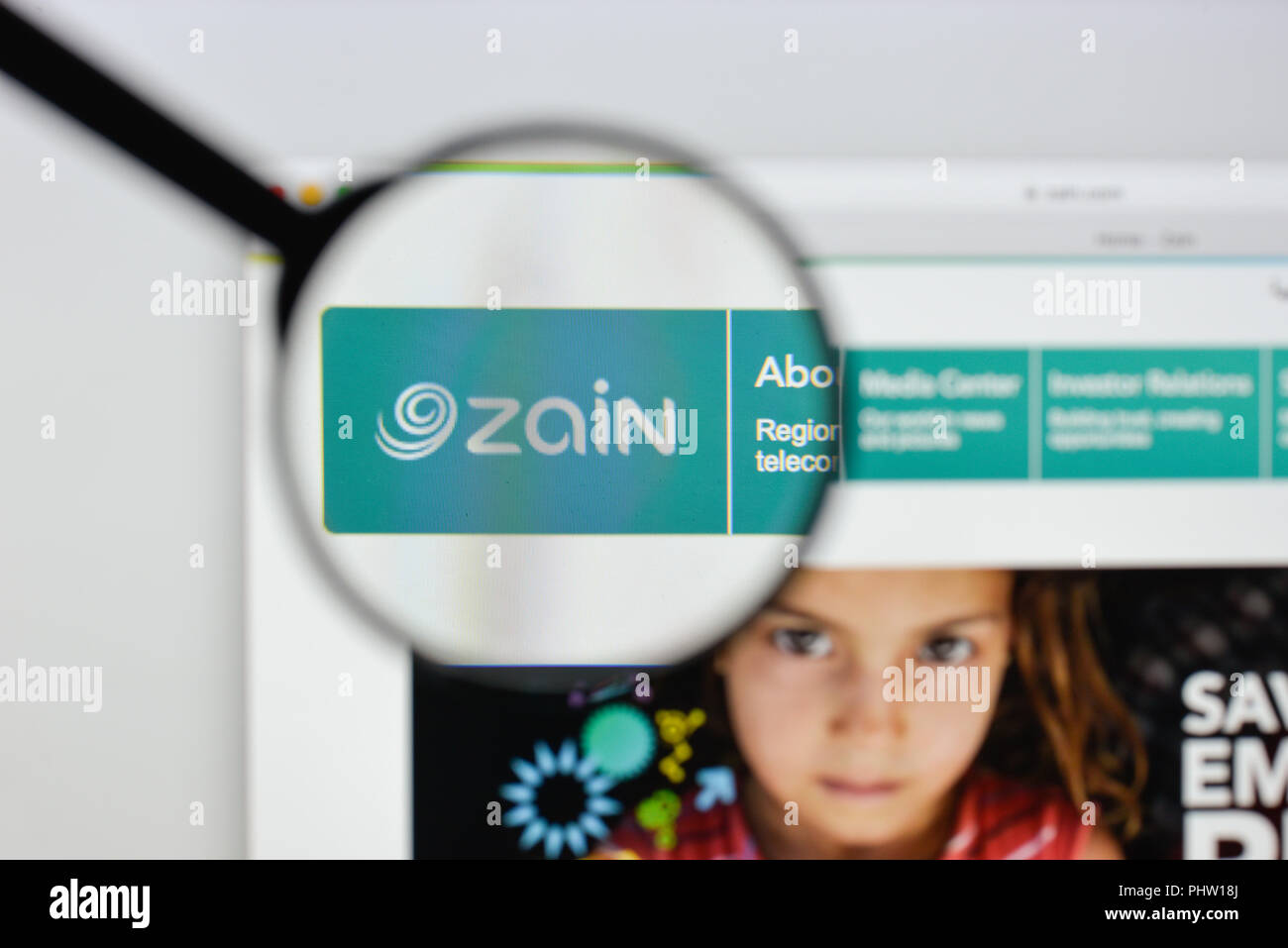 Milan, Italy - August 20, 2018: Zain Group website homepage. Zain Group ...