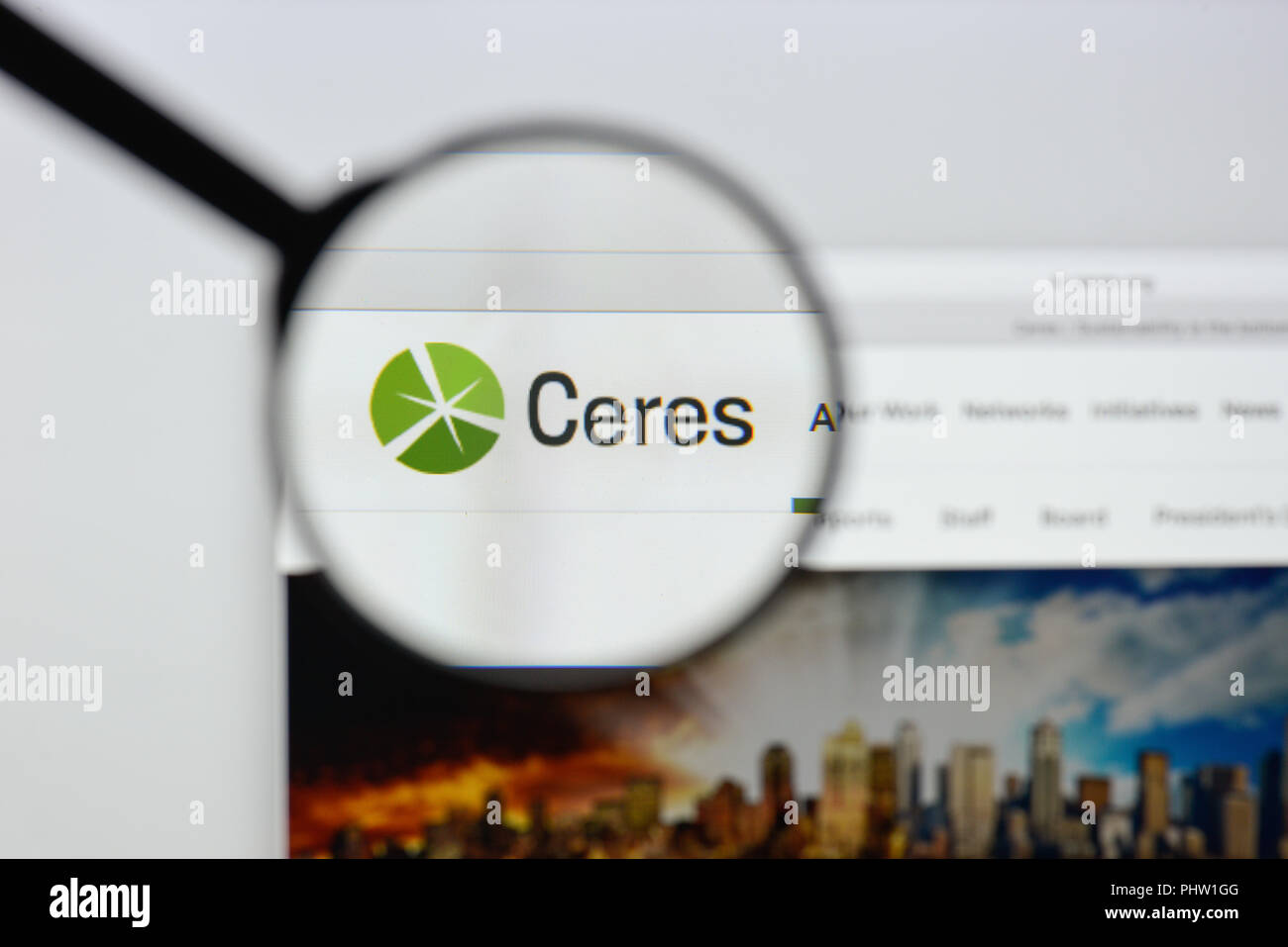 Milan, Italy - August 20, 2018: Ceres website homepage. Ceres logo ...