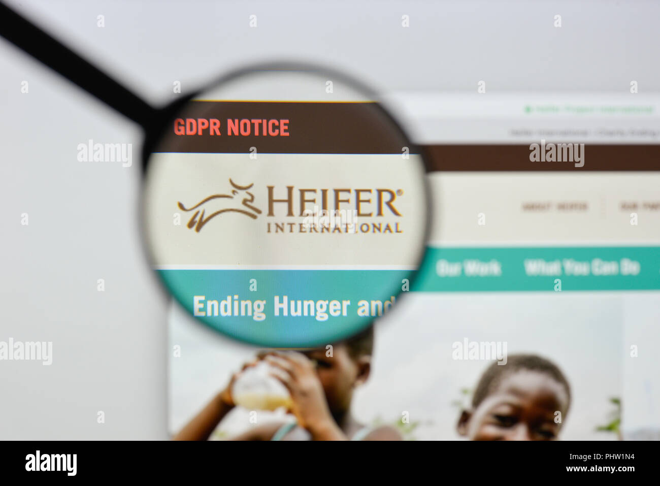 Milan, Italy - August 20, 2018: Heifer International website homepage ...