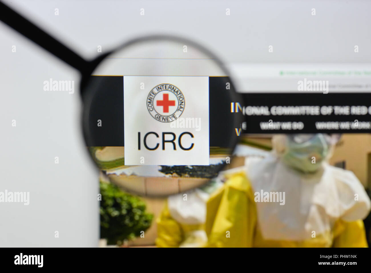 Milan, Italy - August 20, 2018: ICRC website homepage. ICRC logo ...