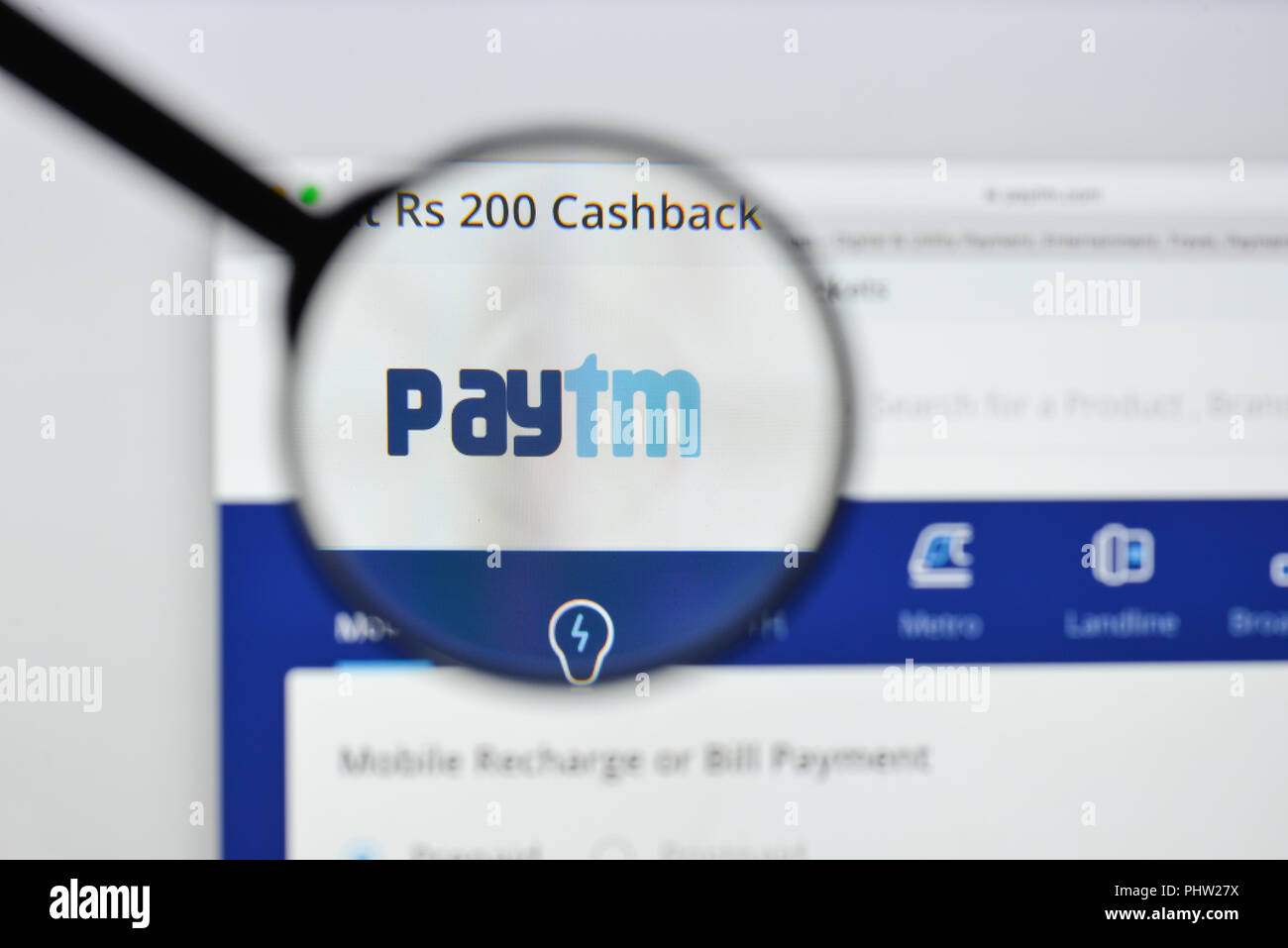 Milan, Italy - August 20, 2018: PayTm website homepage. PayTm logo ...