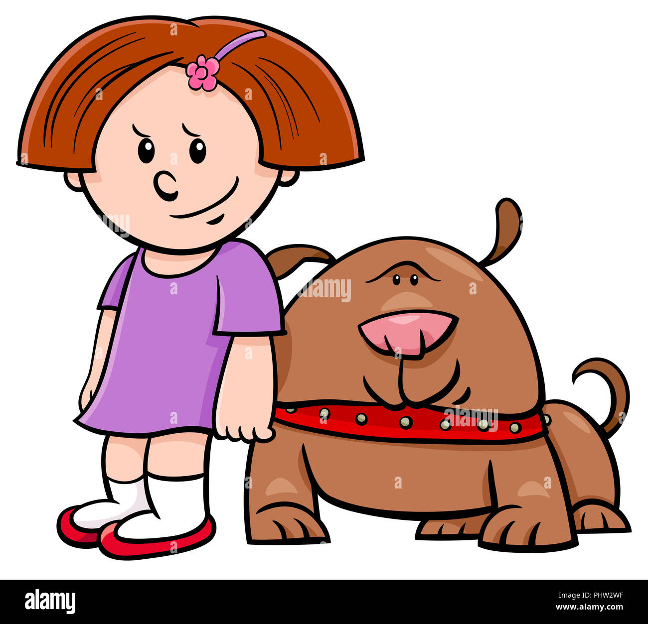 cute girl with funny dog cartoon illustration Stock Photo - Alamy