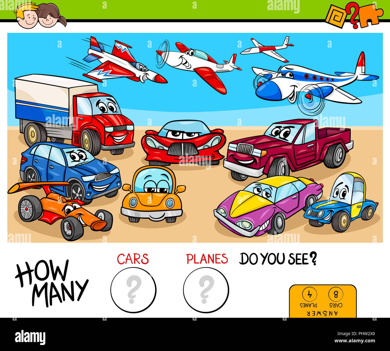 counting cars and planes educational game Stock Photo - Alamy