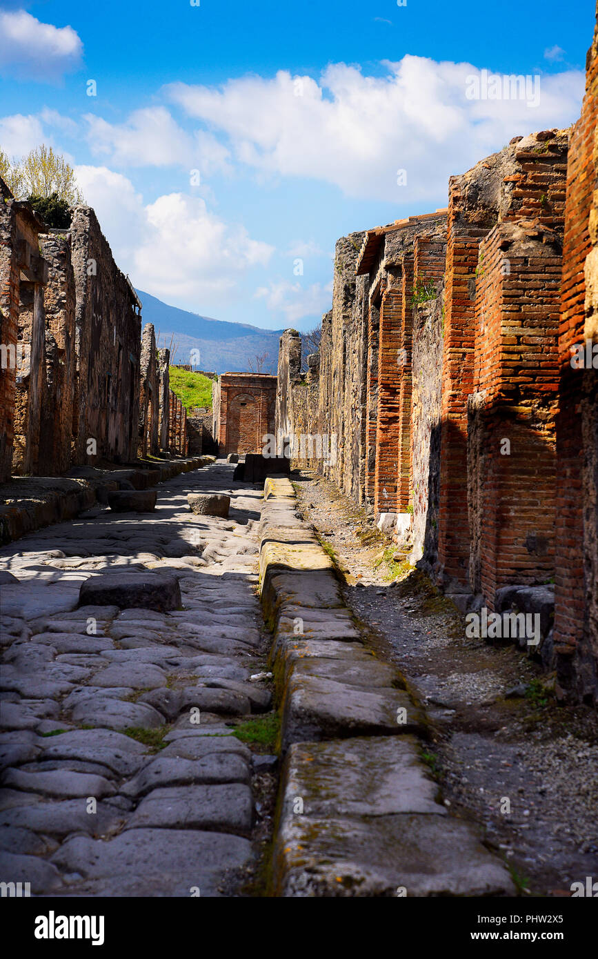 The once buried Roman city of Pompeii south of Naples under the shadow ...