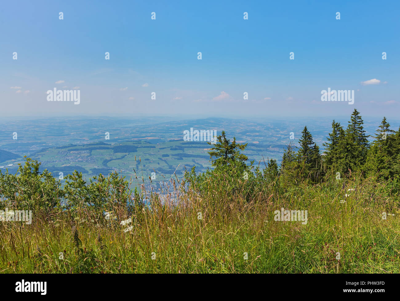 View from Mt. Rigi in Switzerland in summer. The Rigi is a popular ...