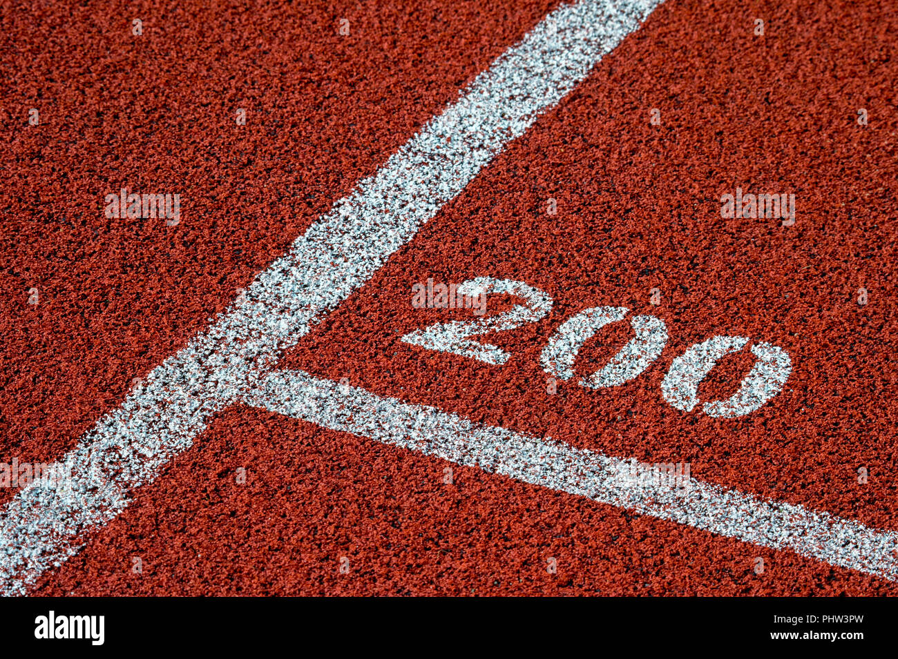 running track rubber standard red color and white line and number 200 ...