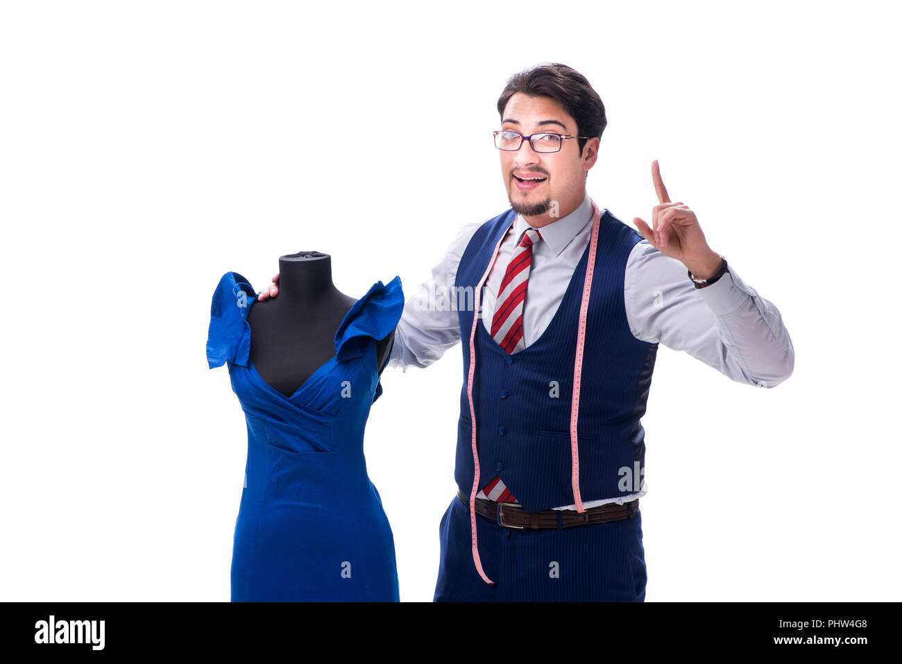 Male tailor isolated on white background Stock Photo - Alamy