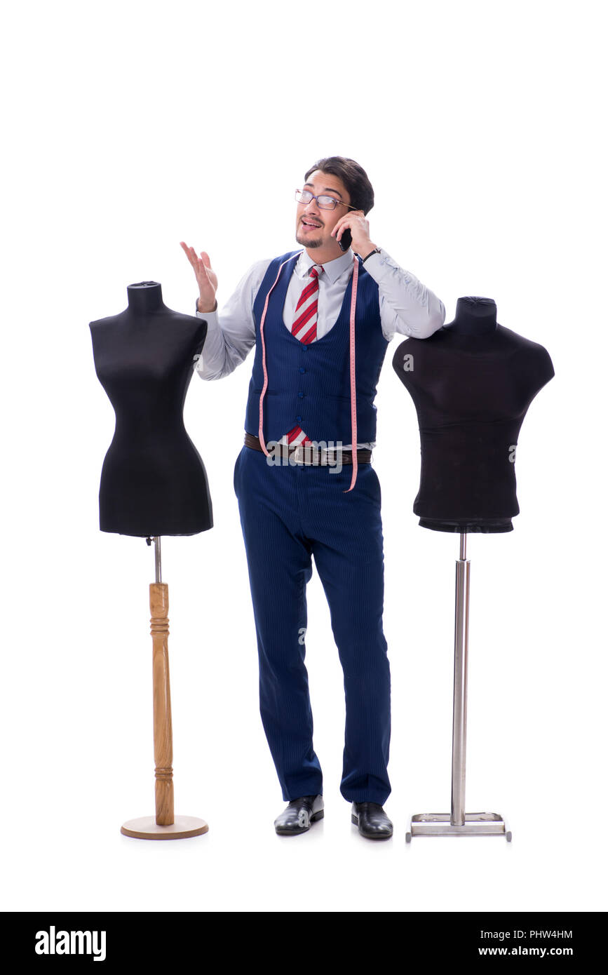 Male tailor isolated on white background Stock Photo - Alamy