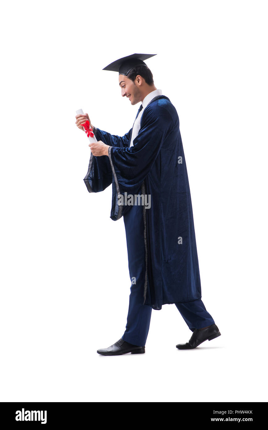 Student excited at his graduation isolated on white Stock Photo - Alamy