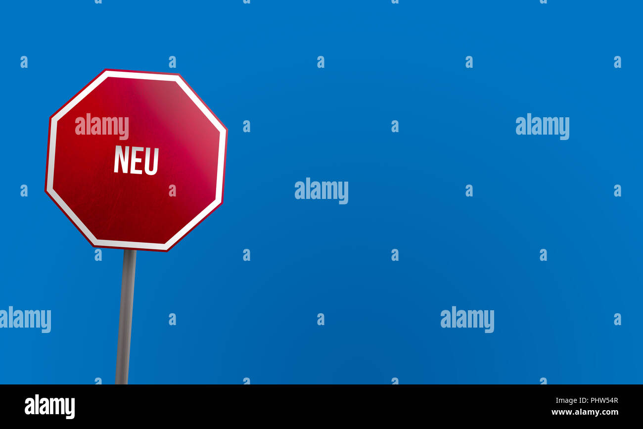 Neu - red sign with blue sky Stock Photo - Alamy