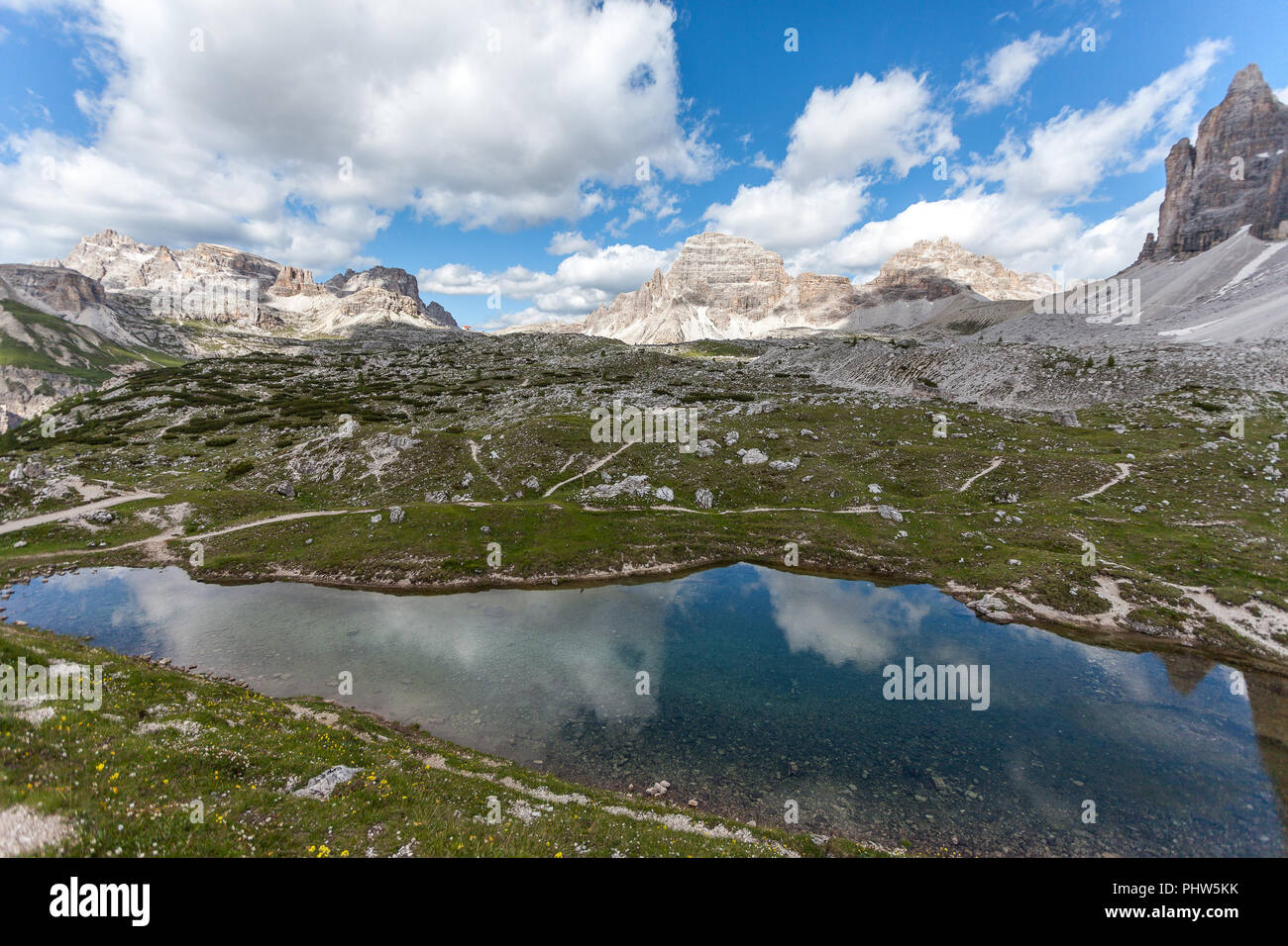 Beautiful alpine lake with Mount Paterno background, Dolomites, Italy ...