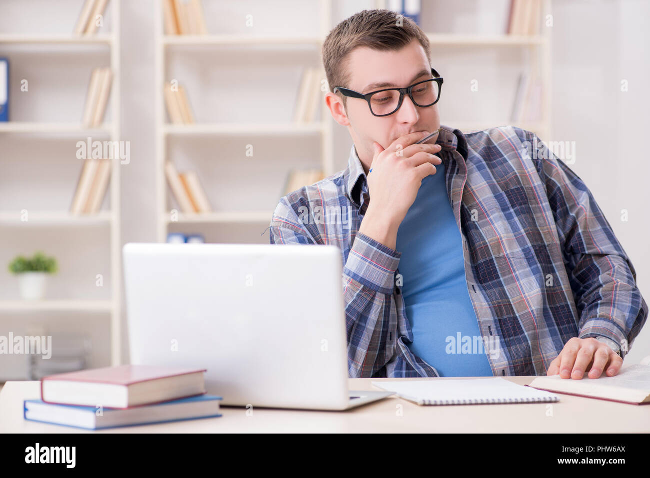 Young student studying over internet in telelearning concept Stock ...