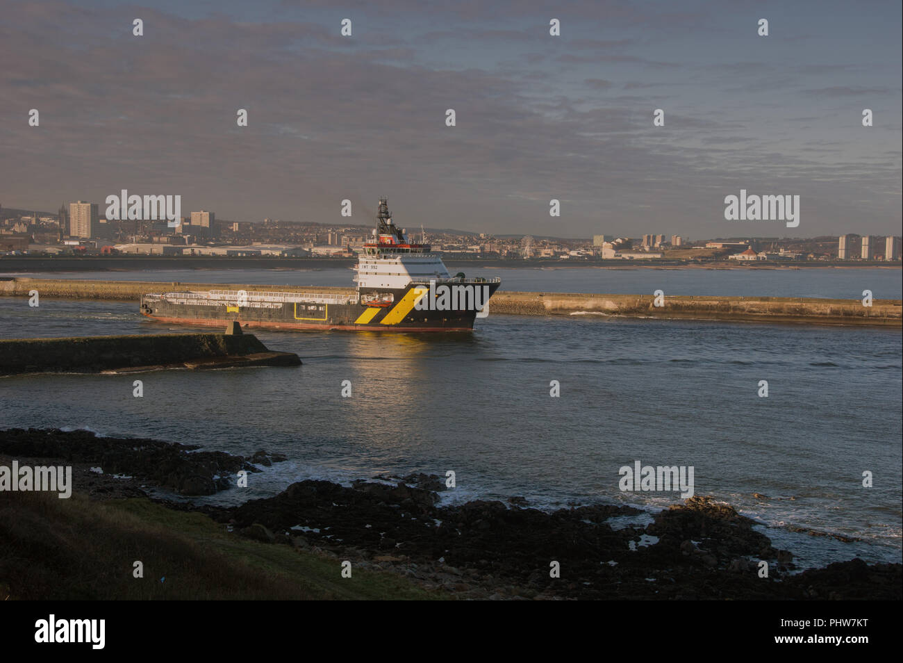Oil Rig Support vessel (OSV). Caledonian Vision leaving Aberdeen ...