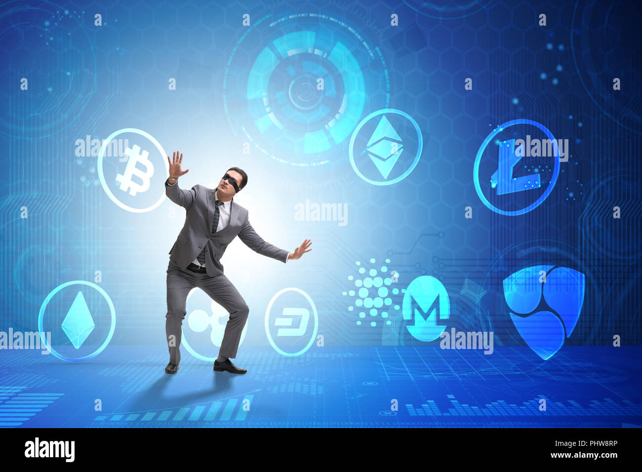 Concept of various cryptocurrencies and businessman Stock Photo - Alamy