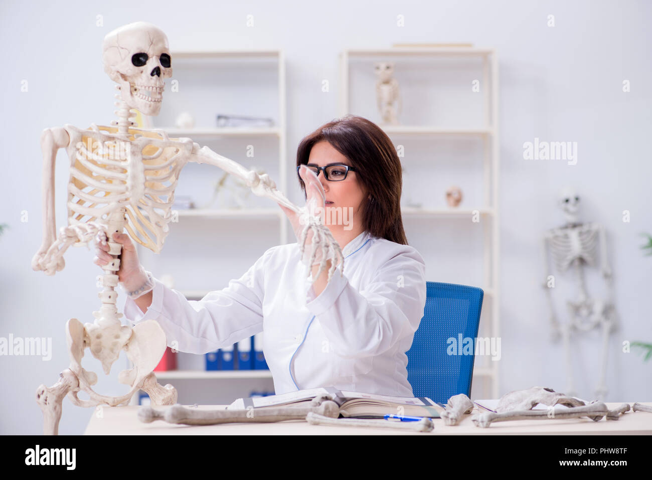 Doctor working in the lab on skeleton Stock Photo - Alamy
